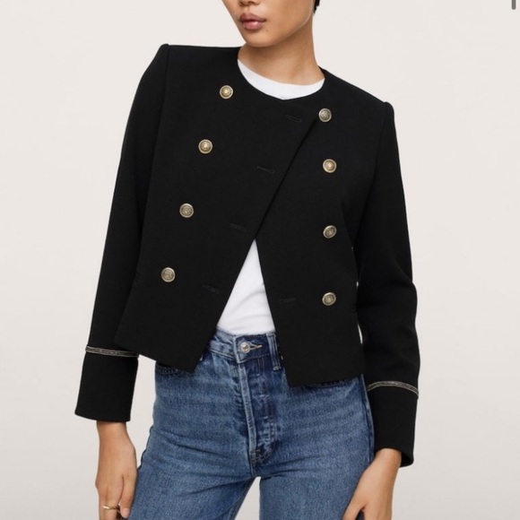 Mango | Jackets & Coats | New Mango Black Double Breasted Gold Button ...